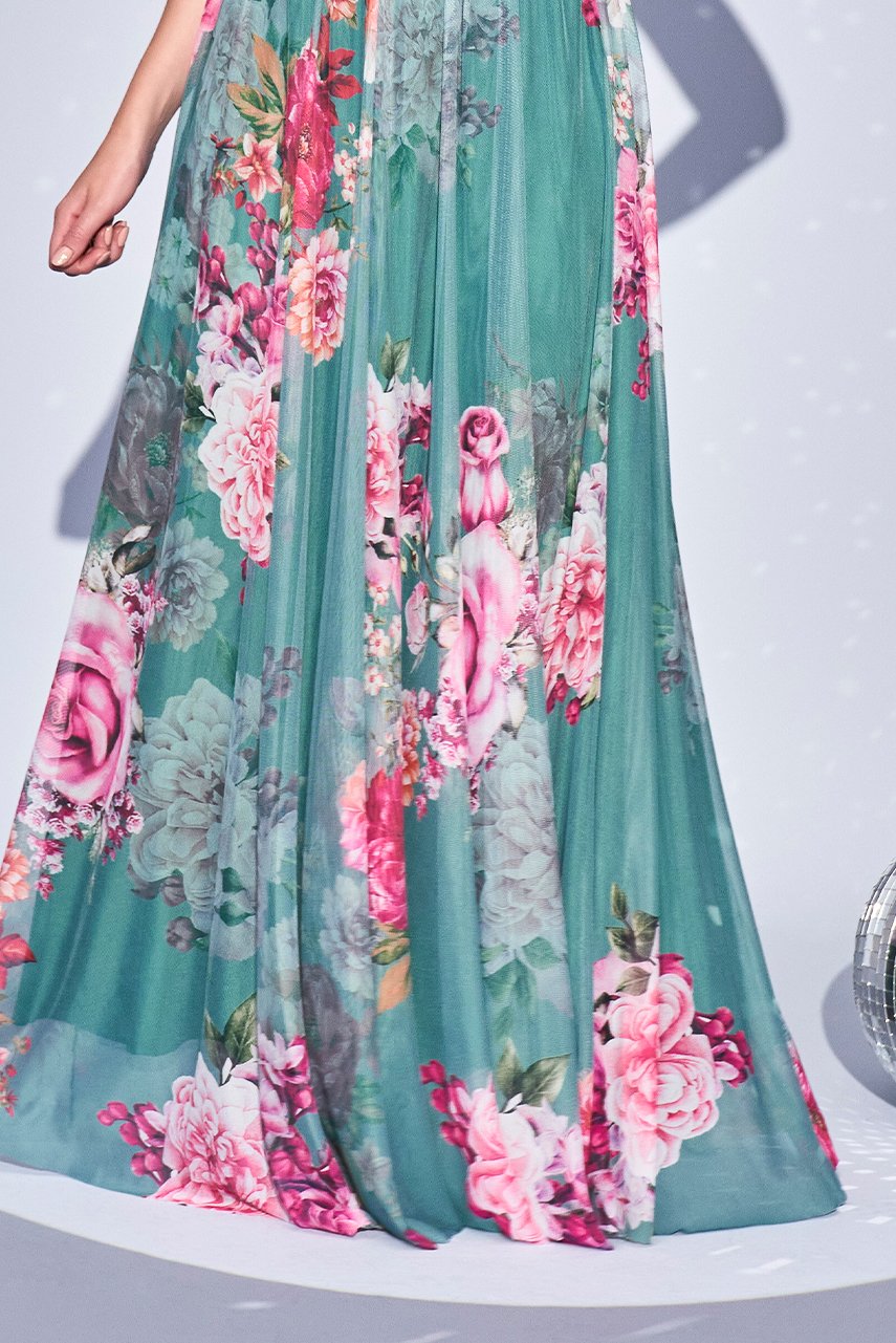 Vestido Verde Estampado Longo Tule Fascinius